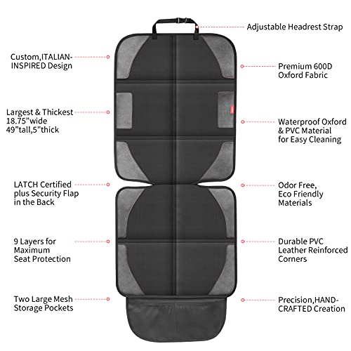 LUILANC Car Seat Protector with Thickest Padding,Waterproof 600D Fabric Child Baby Seat Protector with Storage Pockets,Non-Slip Pets Cover Leather Reinforced Vehicle Seat 1 Pack (Black)