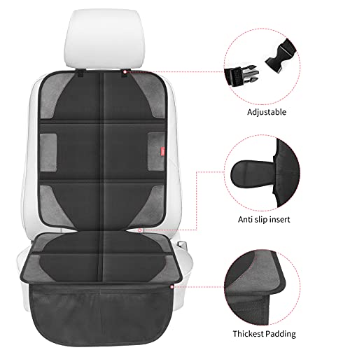 LUILANC Car Seat Protector with Thickest Padding,Waterproof 600D Fabric Child Baby Seat Protector with Storage Pockets,Non-Slip Pets Cover Leather Reinforced Vehicle Seat 1 Pack (Black)