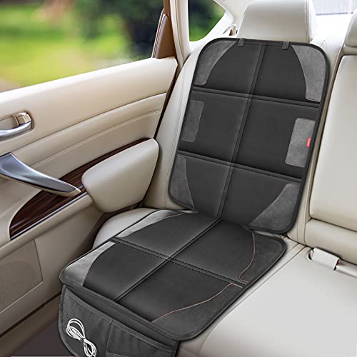 LUILANC Car Seat Protector with Thickest Padding,Waterproof 600D Fabric Child Baby Seat Protector with Storage Pockets,Non-Slip Pets Cover Leather Reinforced Vehicle Seat 1 Pack (Black)