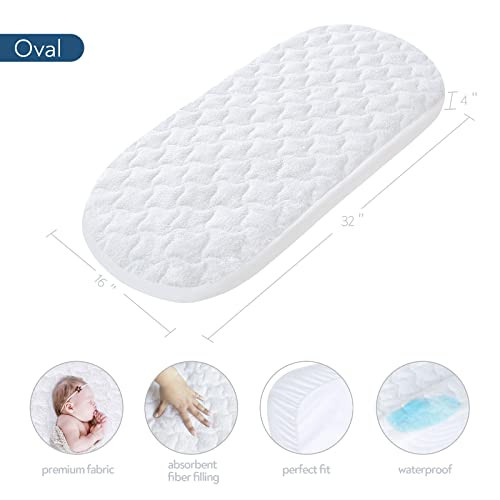 Multiple Sizes(16 Sizes), Bassinet Mattress Pad Cover for Moses Basket, UPPAbaby Bassinet and BABYBJORN Cradle, Waterproof Quilted Bassinet Mattress Protector, Cotton Terry Surface, 2 Pack, 13" x 30"