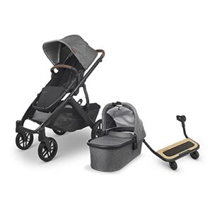 uppababy vista v2 stroller – greyson (charcoal melange/carbon/saddle leather) + piggyback for vista & vista v2