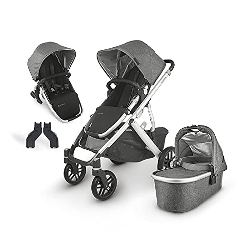 UPPAbaby Vista V2 Stroller - Jordan (Charcoal Melange/Silver/Black Leather) + Upper Adapters + RumbleSeat V2- Jordan (Charcoal Melange/Silver/Black Leather)