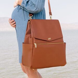 Freshly Picked Women's Convertible Classic Diaper Bag Backpack, Cognac