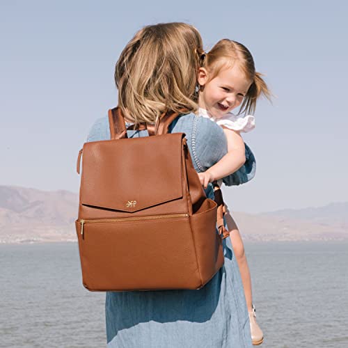 Freshly Picked Women's Convertible Classic Diaper Bag Backpack, Cognac