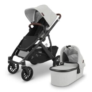 Vista V2 Stroller -Anthony (White & Grey Chenille/Carbon/Chestnut Leather) + Travel Bag for Vista, Vista V2, Cruz, Cruz V2)