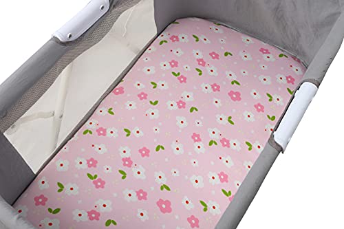 Bassinet Sheets Set 3 Pack for Baby Girl, Stretchy Soft Jersey Knitted Fitted Sheet Universal for Oval Rectangle and Hourglass Bassinet Mattress, Pink Floral