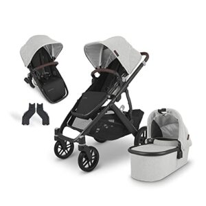 vista v2 stroller -anthony (white & grey chenille/carbon/chestnut leather) + upper adapters + rumbleseat v2 – anthony (white & grey chenille/carbon/chestnut leather)