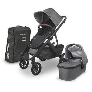 uppababy vista v2 stroller – greyson (charcoal melange/carbon/saddle leather) + travel bag for vista, v2, cruz, v2