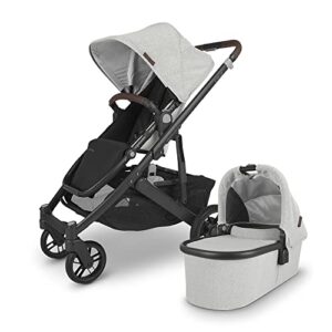 cruz v2 stroller -anthony (white & grey chenille/carbon/chestnut leather) + bassinet – anthony (white & grey chenille/carbon)