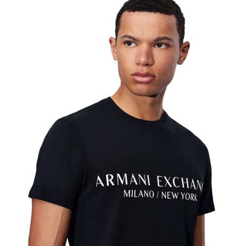 A|X ARMANI EXCHANGE mens Short Sleeve Milan New York Logo Crew Neck T-shirt T Shirt, Navy, Large US