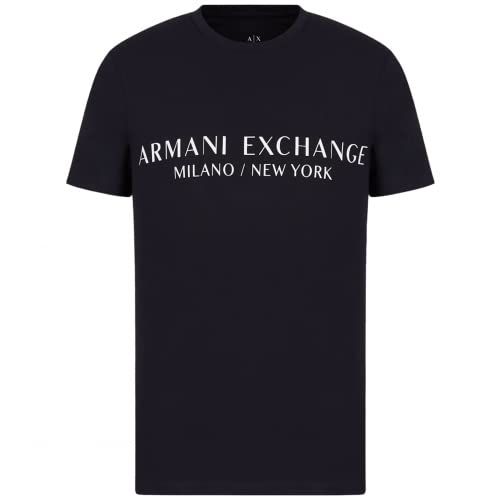 A|X ARMANI EXCHANGE mens Short Sleeve Milan New York Logo Crew Neck T-shirt T Shirt, Navy, Large US