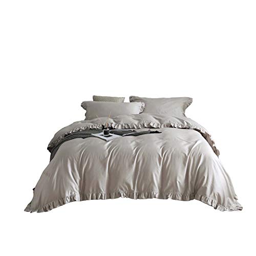 Dolce Mela Twin Size, Luscious 4 Piece Duvet Cover Set with Beautiful Ruffle Edge, 100% Long Staple Combed Cotton, Hypoallergenic, All-Season, Grey, DM809T