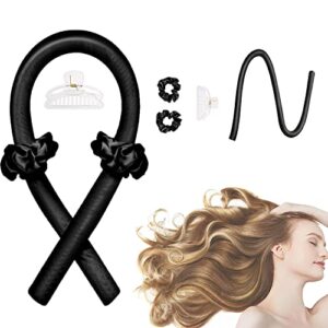 heatless curlers, heatless curling rod headband no heat hair curlers to sleep in with hair clips and scrunchie, sleeping curls silk ribbon hair rollers (black velvet)