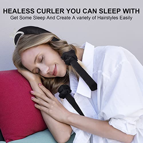 Heatless Curlers, Heatless Curling Rod Headband No Heat Hair Curlers to Sleep in with Hair Clips and Scrunchie, Sleeping Curls Silk Ribbon Hair Rollers (Black Velvet)