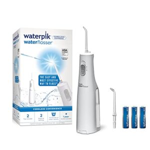 waterpik cordless water flosser, battery operated & portable for travel & home, ada accepted cordless express, white wf-02