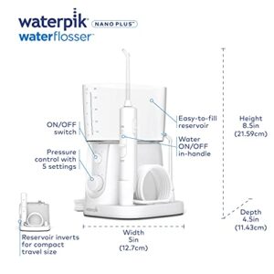 Waterpik Water Flosser For Teeth, Portable Electric Compact For Travel and Home - Nano Plus, WP-320, White