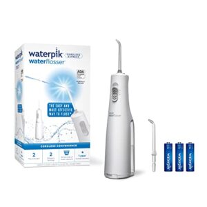 waterpik cordless water flosser, battery operated & portable for travel & home, ada accepted cordless express, white wf-02c