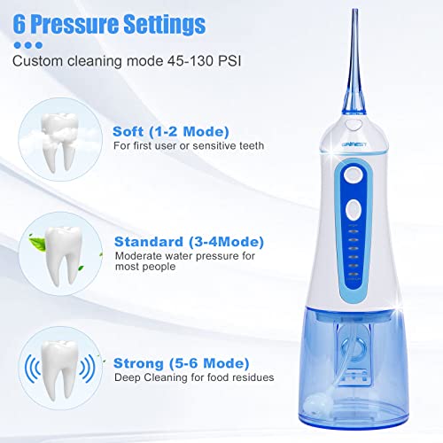 Cordless Water flosser for Teeth Cleaning,Grinest 7 Levels Powerful Battery Water Teeth Cleaner Pick Care Portable Rechargeable Dental Oral Irrigator IPX7 Waterproof for Home Travel