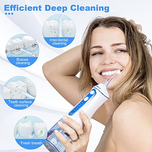 Cordless Water flosser for Teeth Cleaning,Grinest 7 Levels Powerful Battery Water Teeth Cleaner Pick Care Portable Rechargeable Dental Oral Irrigator IPX7 Waterproof for Home Travel