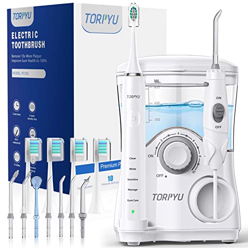 Torpyu Power Toothbrush and Water Flosser Combo, Professional Level Oral Care at Home, 4 Brush Heads and 7 Jet Tips, 600ML Detachable Tank for Healthier Gums (Grey)