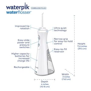 Waterpik Cordless Plus Water Flosser with 4 Flossing Tips, Rechargeable and Portable for Travel and Home, ADA Accepted, White WP-450