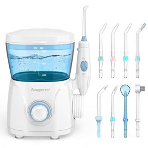 sawgmore water flosser oral irrigator, 600ml large capacity, 10 adjustable pressures, electric flosser for teeth/braces, 8 home nozzles professional flosser oral irrigator(white)