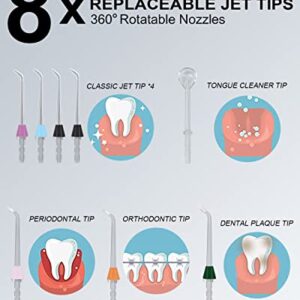 MySmile Powerful Cordless 350ML Water Dental Flosser Portable OLED Display Oral Irrigator with 5 Pressure Modes 8 Replaceable Jet Tips and Storage Bag for Home Travel Use (Black)