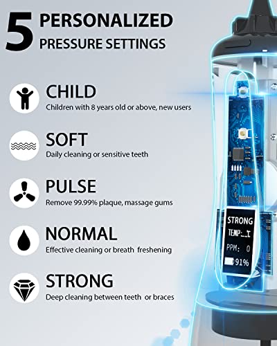 MySmile Powerful Cordless 350ML Water Dental Flosser Portable OLED Display Oral Irrigator with 5 Pressure Modes 8 Replaceable Jet Tips and Storage Bag for Home Travel Use (Black)