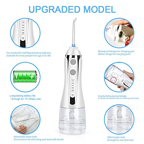 H2ofloss Cordless Water Dental Flosser, Portable Oral Irrigator for Teeth, Braces, Rechargeable & IPX7 Waterproof Teeth Cleaner for Home Travel