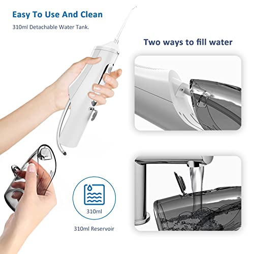 Cordless Water Flosser Teeth Cleaner Dental Oral Irrigator Picks Portable and Rechargeable 310ml Water Tank IPX7 Water Proof for Home and Travel Infiwarden (White)