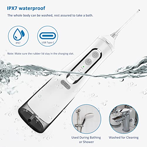 Cordless Water Flosser Teeth Cleaner Dental Oral Irrigator Picks Portable and Rechargeable 310ml Water Tank IPX7 Water Proof for Home and Travel Infiwarden (White)