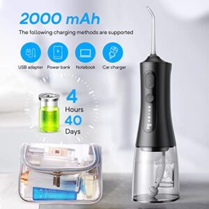 ENPULY Cordless Water Dental Flosser for Teeth Cleaning - 300ml Portable Water Teeth Cleaner Picks with 5 Modes, 5 Jet Tips, IPX7 Waterproof Rechargeable Water Flossers,Black