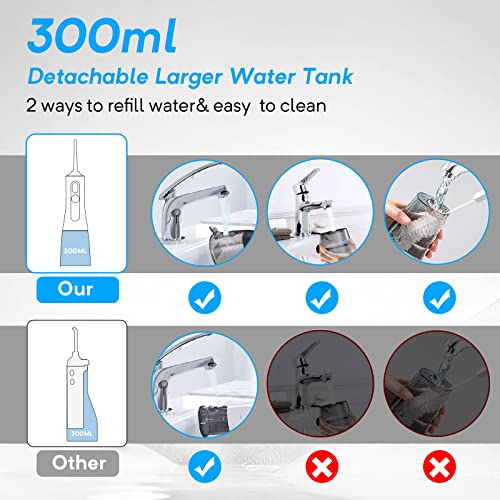 ENPULY Cordless Water Dental Flosser for Teeth Cleaning - 300ml Portable Water Teeth Cleaner Picks with 5 Modes, 5 Jet Tips, IPX7 Waterproof Rechargeable Water Flossers,Black