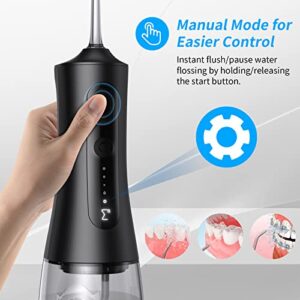 ENPULY Cordless Water Dental Flosser for Teeth Cleaning - 300ml Portable Water Teeth Cleaner Picks with 5 Modes, 5 Jet Tips, IPX7 Waterproof Rechargeable Water Flossers,Black