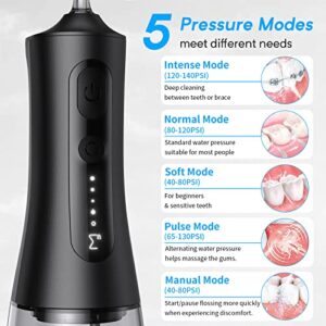 ENPULY Cordless Water Dental Flosser for Teeth Cleaning - 300ml Portable Water Teeth Cleaner Picks with 5 Modes, 5 Jet Tips, IPX7 Waterproof Rechargeable Water Flossers,Black