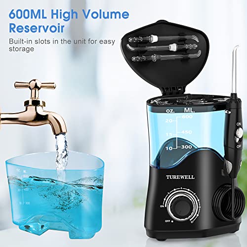 TUREWELL FC162 Water Flosser, Dental Oral Irrigator10 Adjustable Pressure Settings, Electric Water Pick, 8 Replaceable Jet Tips for Whole Families 600ml