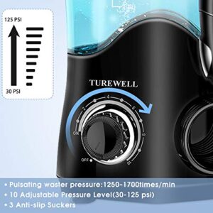 TUREWELL FC162 Water Flosser, Dental Oral Irrigator10 Adjustable Pressure Settings, Electric Water Pick, 8 Replaceable Jet Tips for Whole Families 600ml