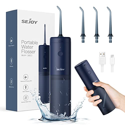 Water Flosser Dental Oral Irrigator Teeth Cleaner Portable Travel Rechargeable Cordless,IPX7 Electric Plaque Remover 3 Modes 3 Jet Tips 140ml