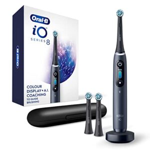 oral-b io series 8 electric toothbrush with 2 replacement brush heads and travel case, rechargeable toothbrush, black onyx