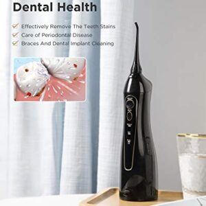 Water Flosser, Cordless Portable Electric Water Flosser for Teeth , 3 Modes and 2 Jet Tips , IPX7 Waterproof, Rechargeable Water Flosser Pick , No Adapter for 21-Days Use , Water Floss (Black)