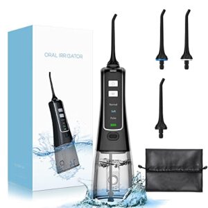 water dental flosser for teeth, 300ml water tank,portable and rechargeable dental oral irrigator ipx7 waterproof powerful battery life water teeth cleaner picks (black)