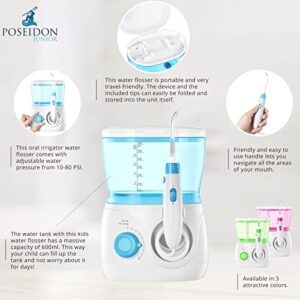 ToiletTree Products Children's Countertop Water Flosser – Portable Oral Irrigator for Kids - Electric Dental Water Flossing Tool with 600ML Water Tank & Free 2 Soft Tips – Suitable for Travel & Home