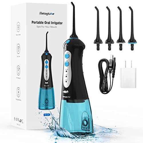 Getogluke Portable Cordless Water Flosser for Teeth Cleaning, Rechargeable Electric Power Dental Oral Irrigator IPX7 Waterproof, Professional Oral Care at Home & Travel (Black)