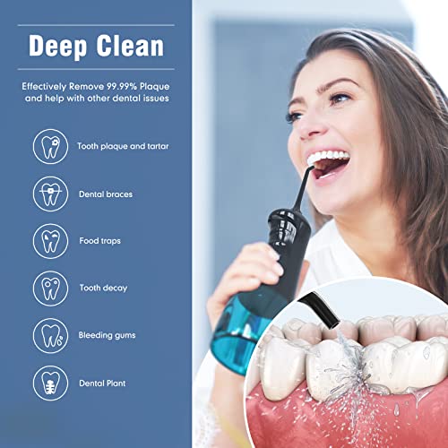 Getogluke Portable Cordless Water Flosser for Teeth Cleaning, Rechargeable Electric Power Dental Oral Irrigator IPX7 Waterproof, Professional Oral Care at Home & Travel (Black)