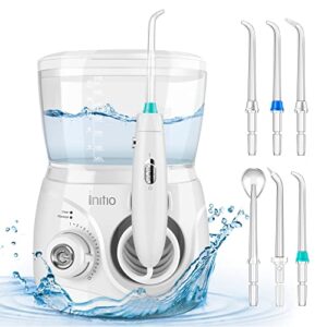 initio water dental flosser 2 modes, 10 adjustable modes,oral irrigator with 600ml detachable water tank, 6 multifunctional jet tips,water dental pick for braces care,teeth cleaner,white