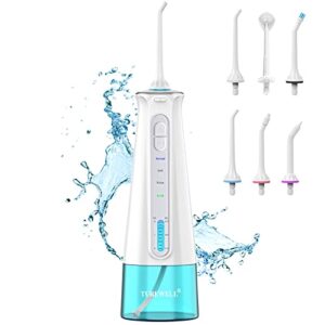 turewell water flosser for teeth, portable oral irrigator with 3 modes 6 jets, ipx7 waterproof usb rechargeable water teeth cleaner, waterpick for travel&home