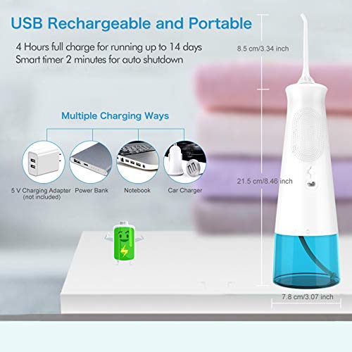 TUREWELL Water Flosser for Teeth, Portable Oral Irrigator with 3 Modes 6 Jets, IPX7 Waterproof USB Rechargeable Water Teeth Cleaner, waterpick for Travel&Home