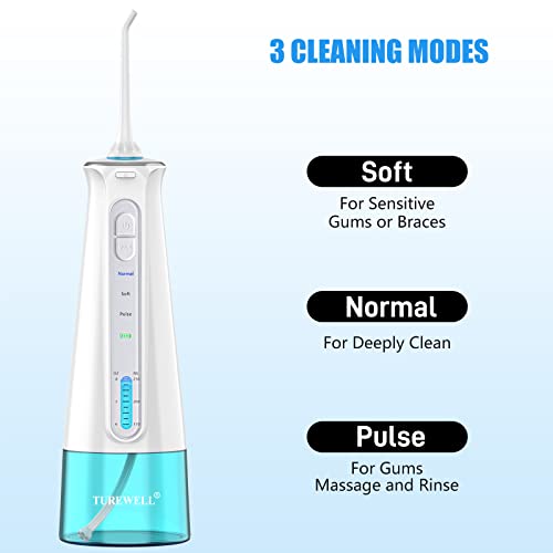 TUREWELL Water Flosser for Teeth, Portable Oral Irrigator with 3 Modes 6 Jets, IPX7 Waterproof USB Rechargeable Water Teeth Cleaner, waterpick for Travel&Home