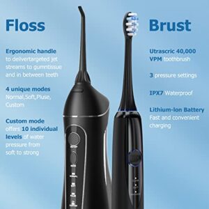 Electric Toothbrush with Water Dental Flosser, 4H Charge 30 Days Use, 4 Modes Cordless Dental Flosser Picks, 3 Modes Sonic Electric Toothbrush, 4 Brush Heads and 4 Water Jet Tips