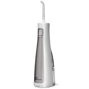 waterpik water flosser cordless dental oral irrigator for teeth with portable travel bag and 3 jet tips, cordless freedom ada accepted, wf-03, white